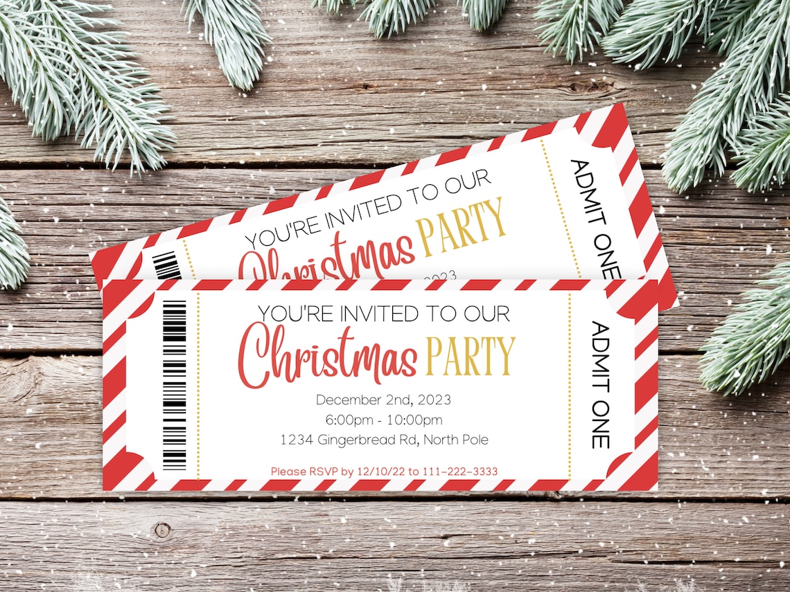 Christmas Party Event Ticket Printable Editable Event Ticket - Etsy