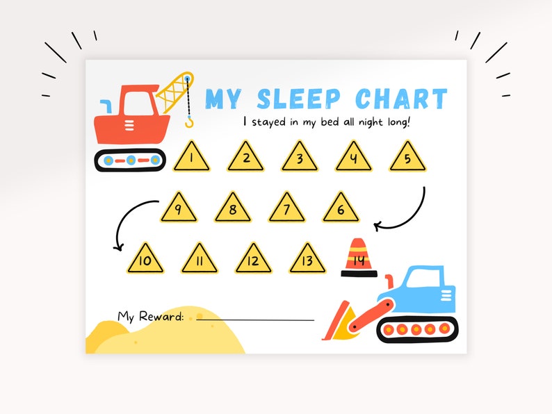 Construction Sleep Reward Chart Printable Reward Chart - Etsy