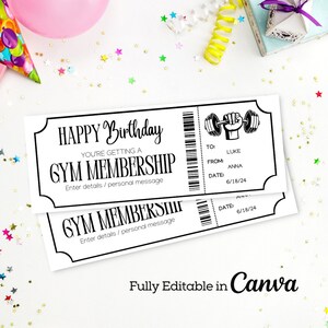Surprise Gym Membership Ticket Template | Birthday Voucher | Printable ...