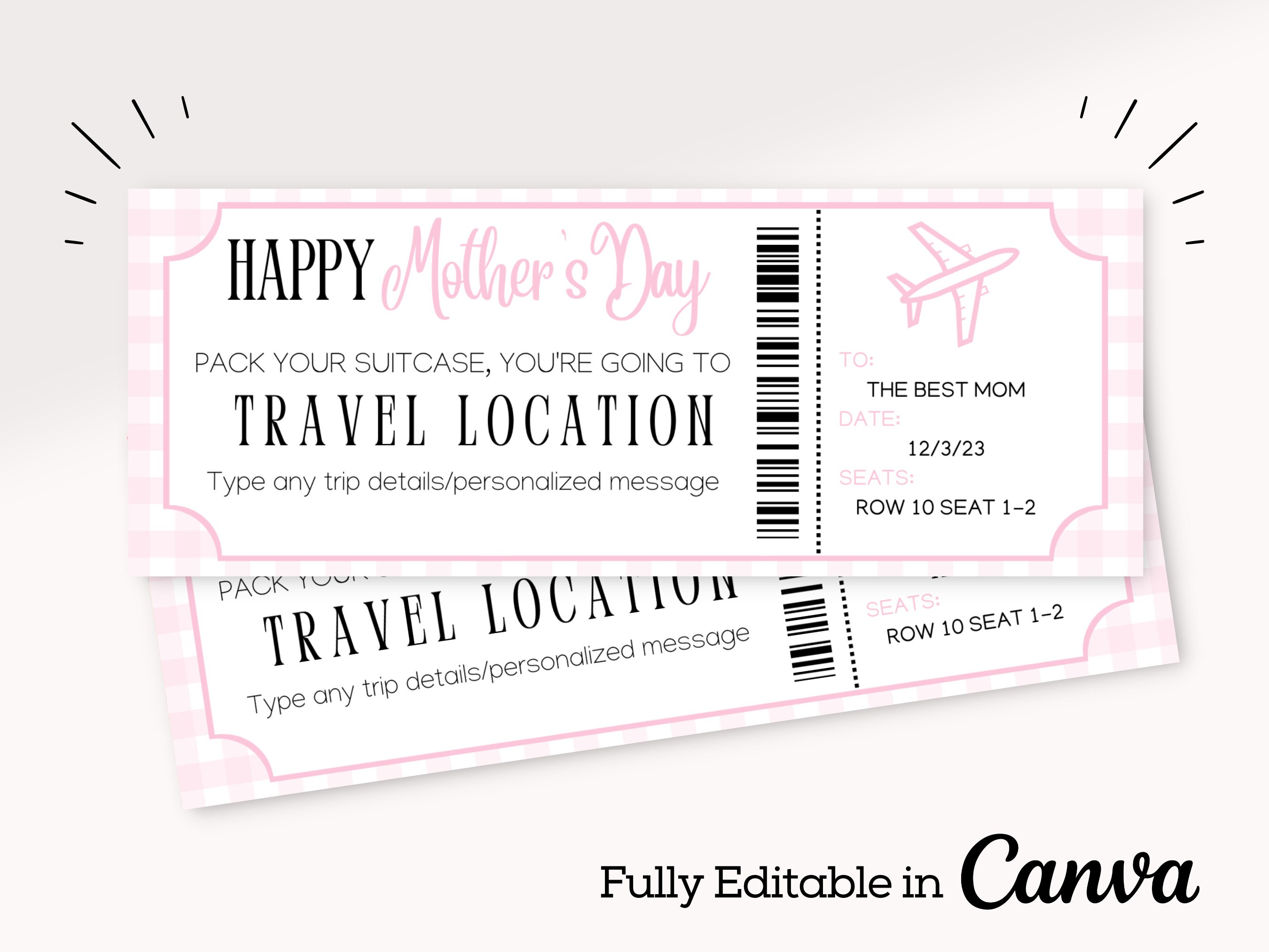 Mothers Day Pink Surprise Trip Ticket | Airplane Ticket | Boarding Pass ...