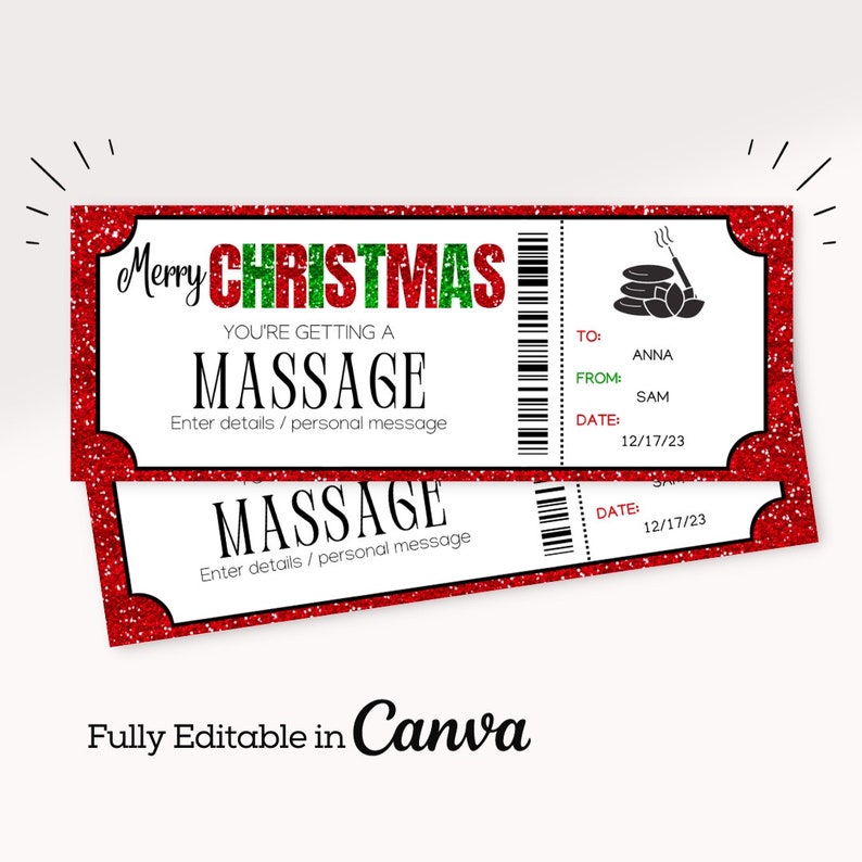 Massage Christmas Gift Voucher | Instant Download Massage Ticket ...