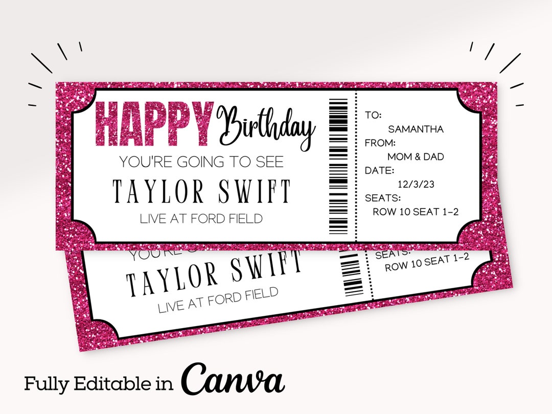 Pink Editable Concert Ticket Template | Custom Concert Ticket Gift ...