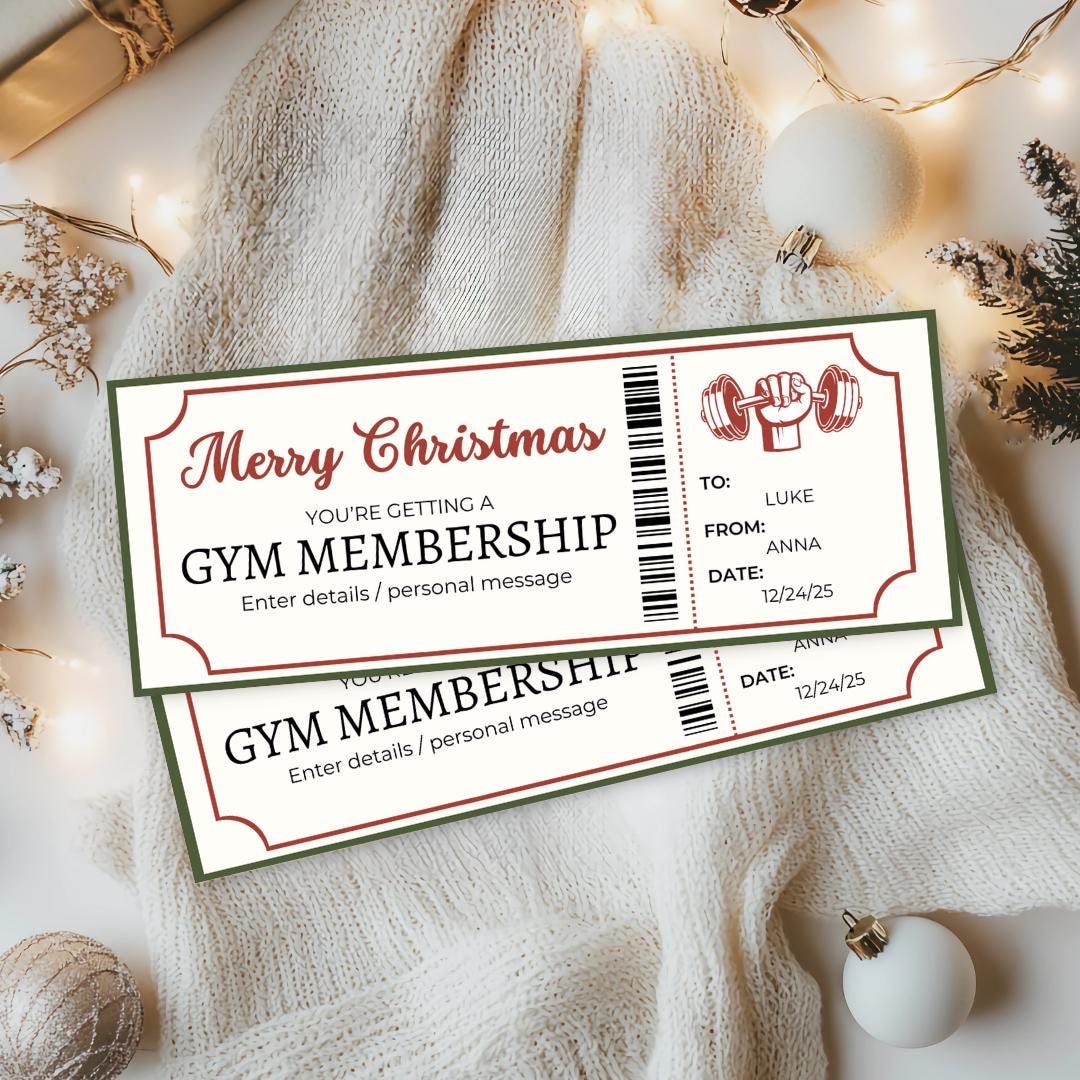 Christmas Gym Membership Gift Ticket | Printable Gym Certificate ...