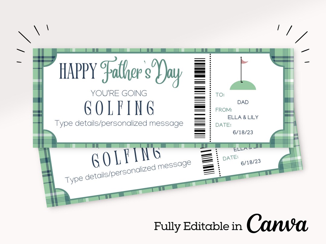 Fathers Day Golf Gift Template | Golf Ticket Gift | Golfing Ticket ...