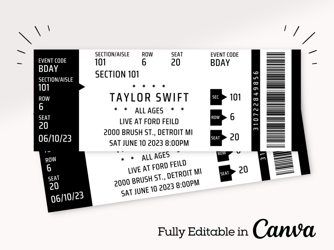 Simple Editable Concert Ticket Template | Printable Music Event Ticket ...