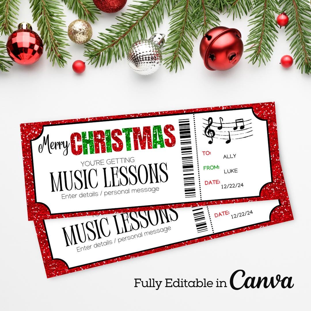 Music Lessons Gift Certificate | Christmas Music Lessons Ticket | Xmas ...
