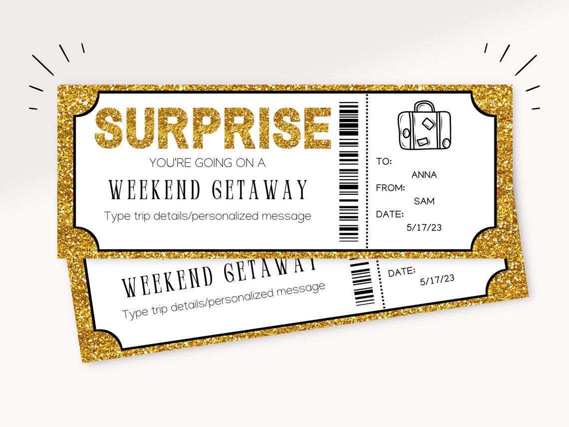 Printable Weekend Getaway Editable Ticket | Downloadable Vacation ...