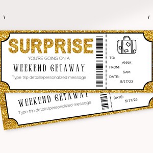 Printable Weekend Getaway Editable Ticket | Downloadable Vacation ...
