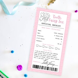 Pink Tooth Fairy Receipt Template | Pink Lost Tooth Certificate | Tooth ...