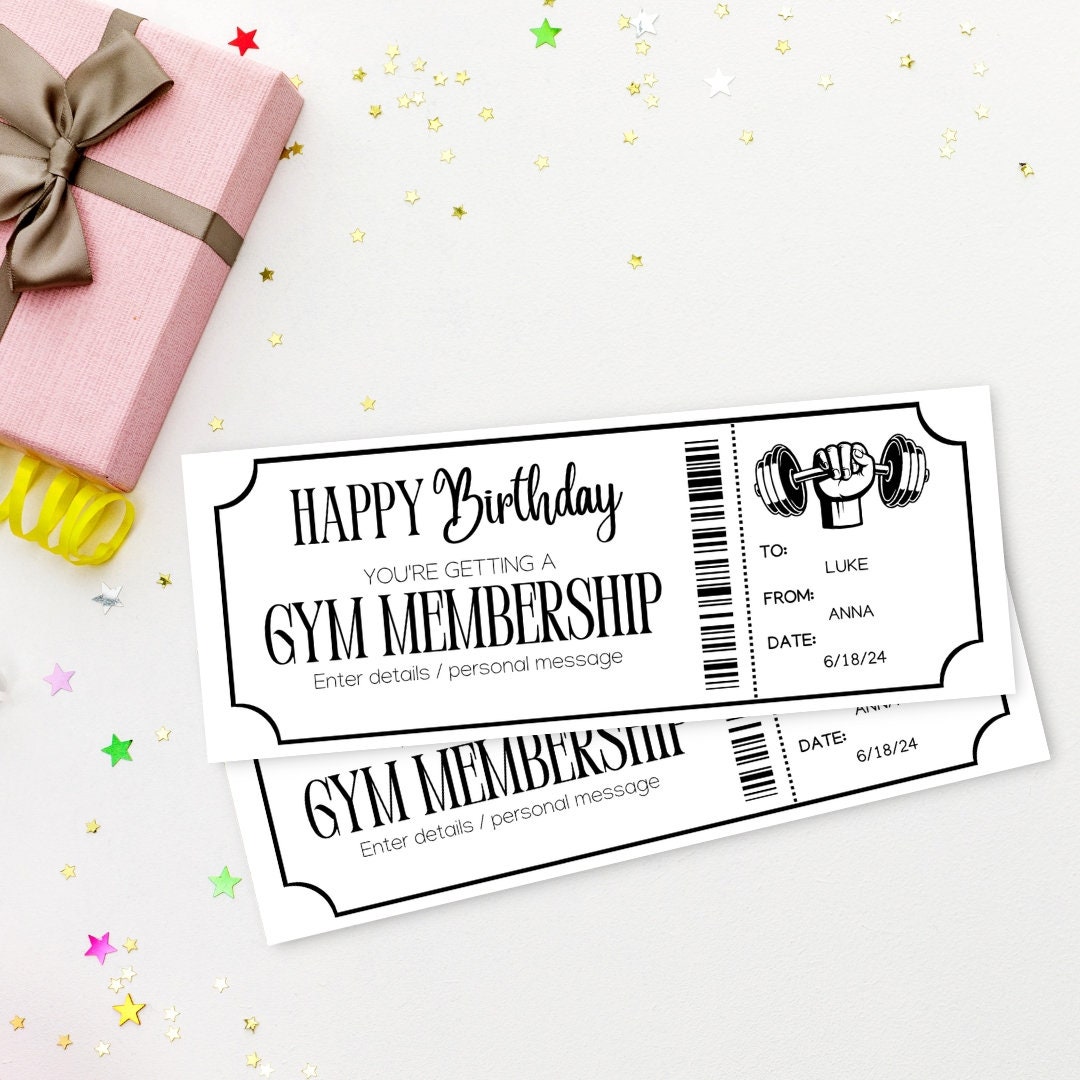 Surprise Gym Membership Ticket Template | Birthday Voucher | Printable ...