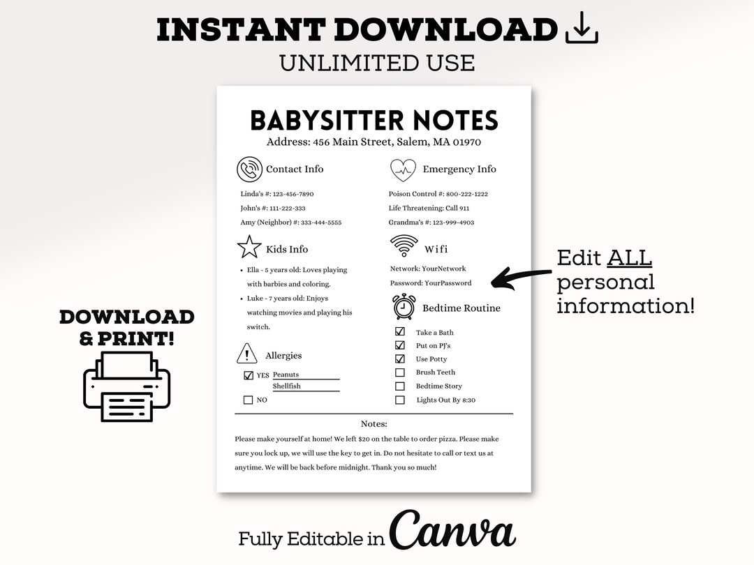 Simple Babysitter Checklist | Babysitter Guide | Nanny Checklist ...