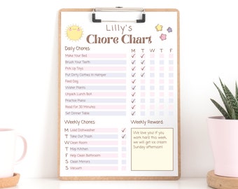 Responsibility Chore Chart for Kids Daily Weekly Routine Reward System ...