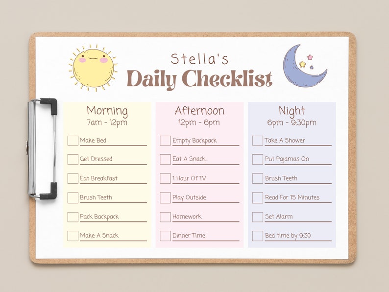 Horizontal Kids Daily Checklist | Responsibility Chart | to Do List ...