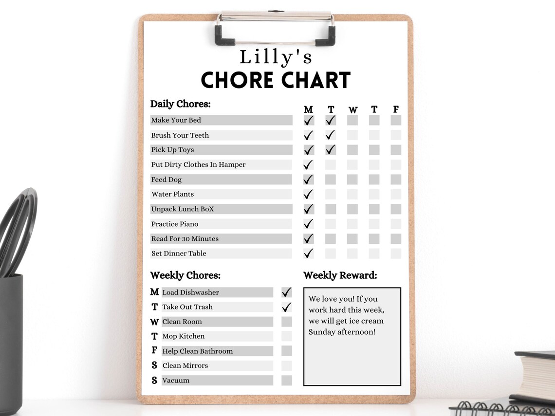 Minimalist Weekly Chore Chart Printable | Modern Chore Chart | Simple ...