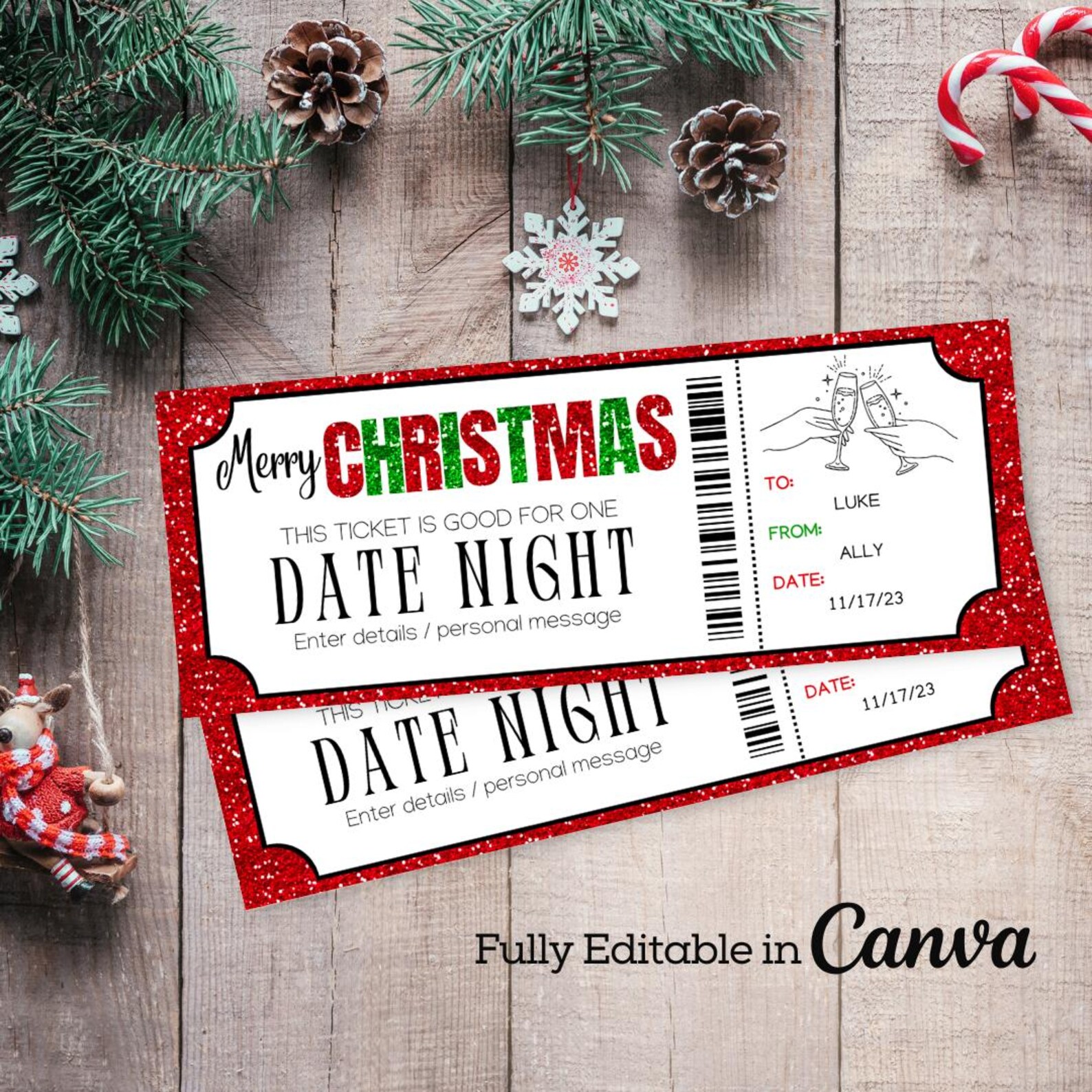 Christmas Date Night Ticket | Printable Couples Gift Voucher | Romantic ...