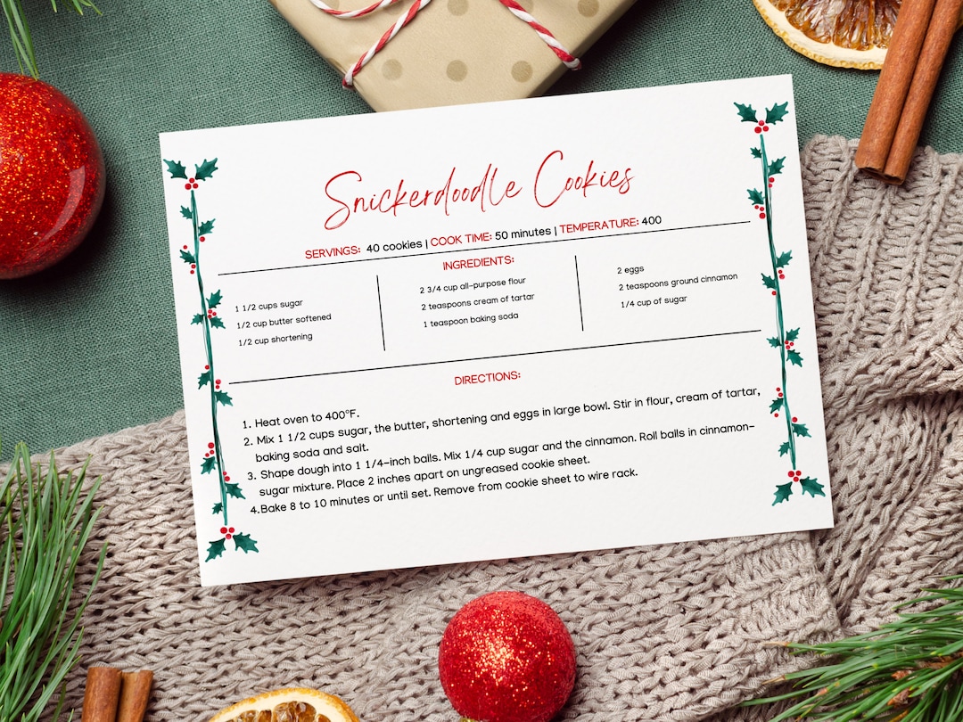 Christmas Recipe Card Template | Xmas Recipe Card | 6x4 Recipe Card ...