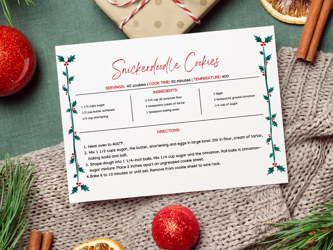 Christmas Recipe Card Template Xmas Recipe Card 6x4 Recipe - Etsy
