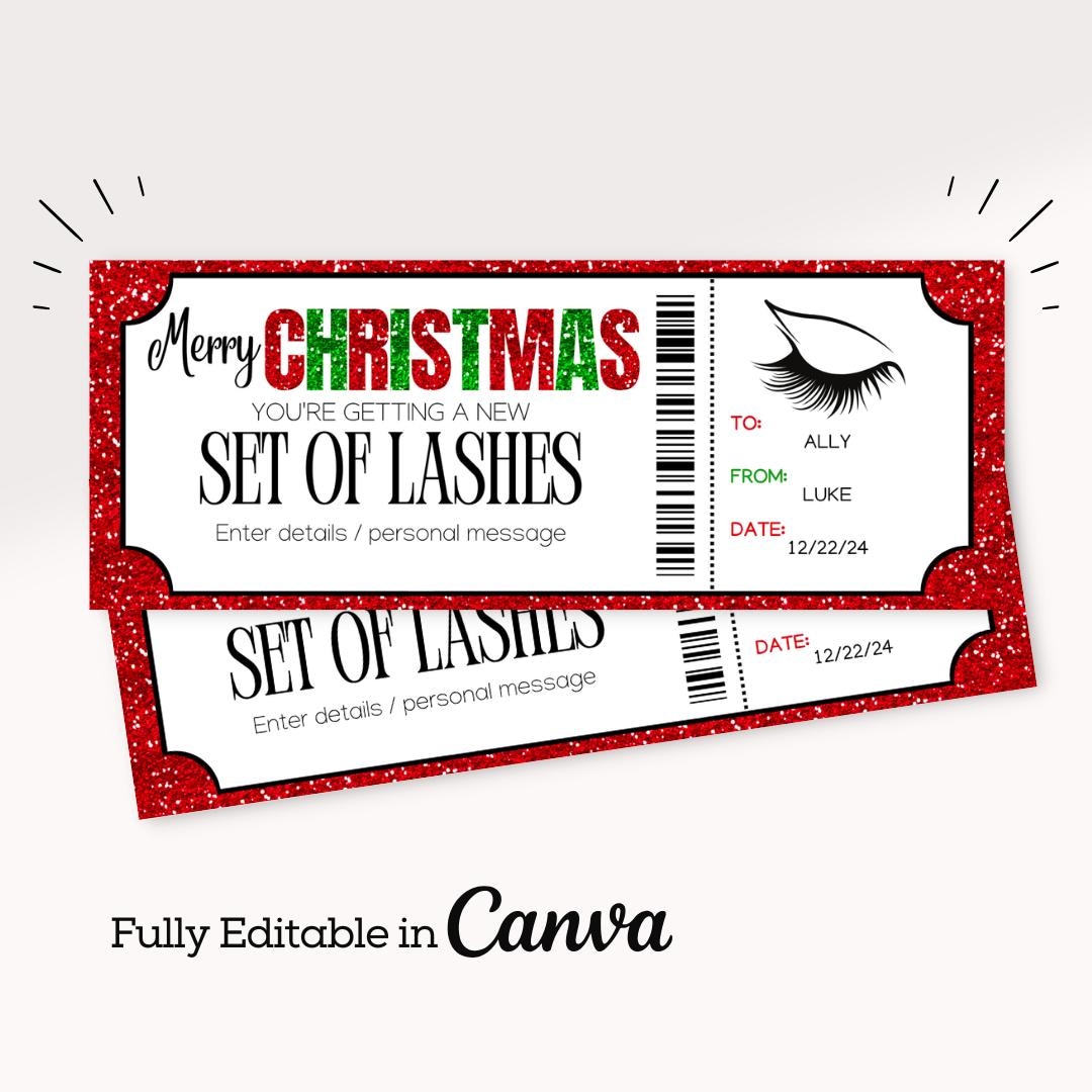 Editable Lash Extensions Ticket Template | Christmas Lash Tint Coupon ...