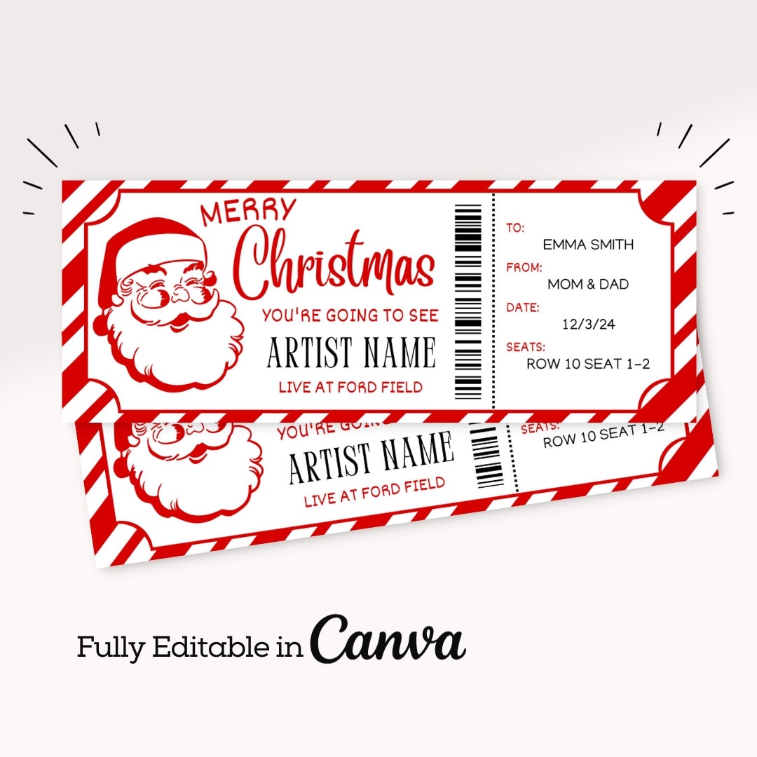 Santa Printable Christmas Downloadable Gift Ticket | Christmas Gift Certificate Template ...