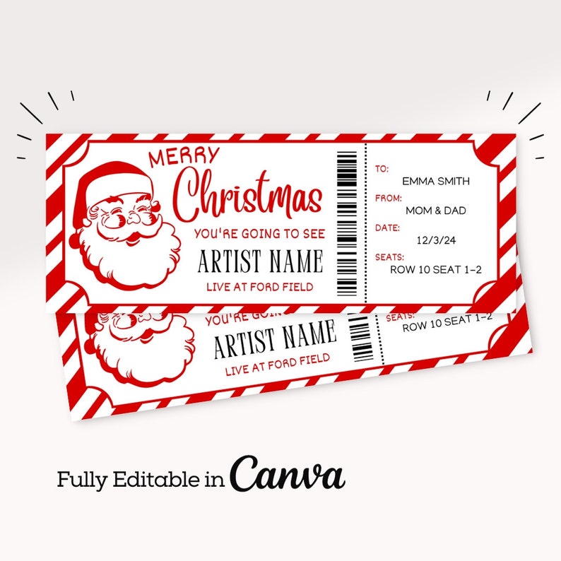 Santa Printable Christmas Downloadable Gift Ticket | Christmas Gift ...