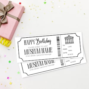 Surprise Museum Gift Ticket Template | Museum Voucher Gift | Birthday ...
