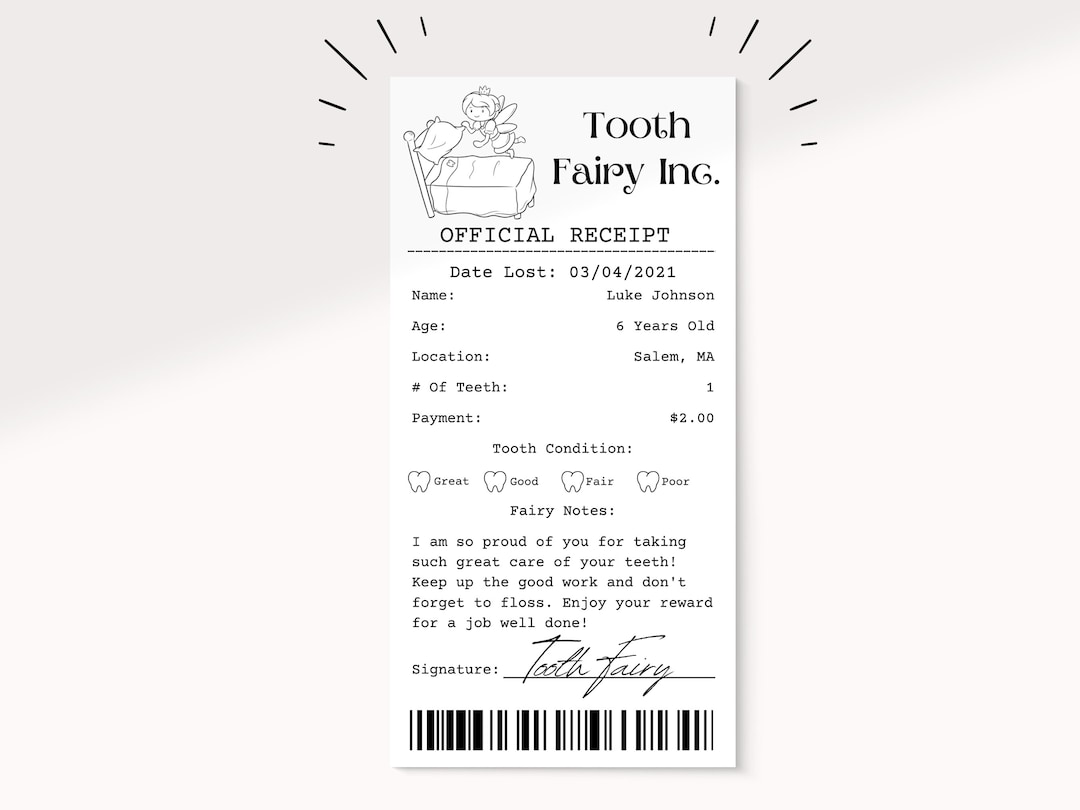 Easy-to-use Tooth Fairy Receipt Template | Lost Tooth Certificate ...