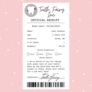 Tooth Fairy Receipt Template | Editable Tooth Fairy Letter | Digital ...