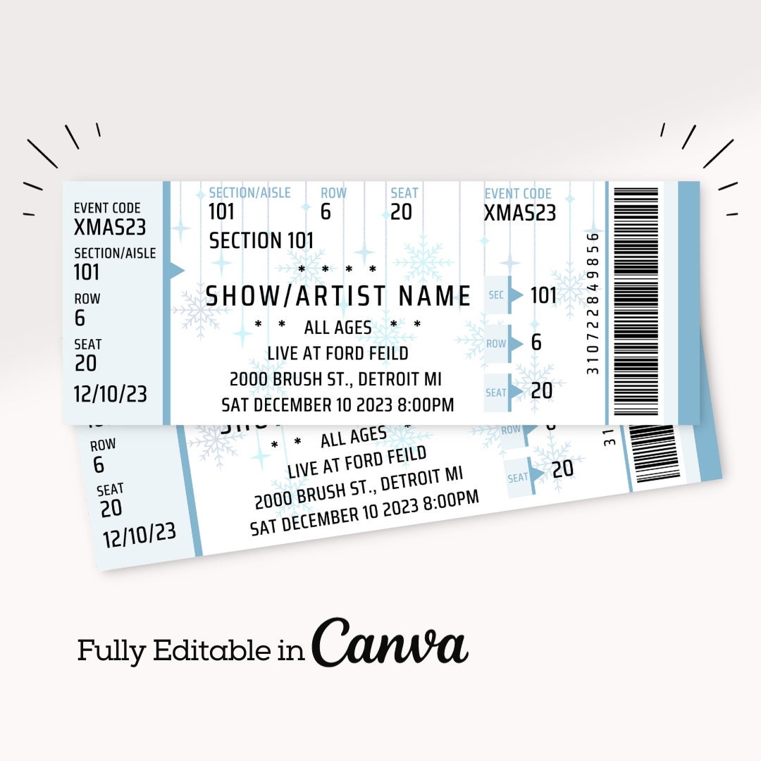 Christmas Snowflake Printable Concert Ticket | Concert Ticket Download ...