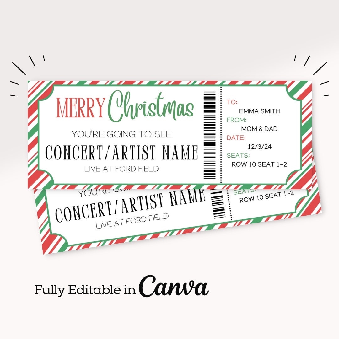 Christmas Concert Ticket Gift | Surprise Concert Ticket Printable ...