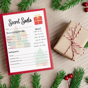 Printable Secret Santa Gift Exchange Questionnaire | Christmas Gift ...