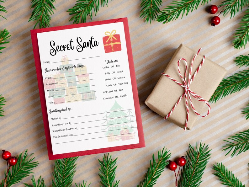 Printable Secret Santa Gift Exchange Questionnaire Christmas - Etsy