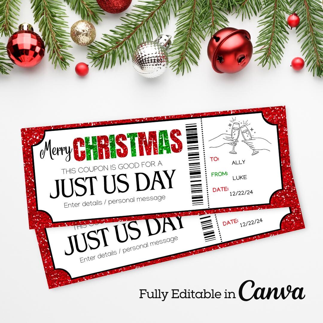 Just Us Day Christmas Coupon | Printable Editable Gift Voucher ...