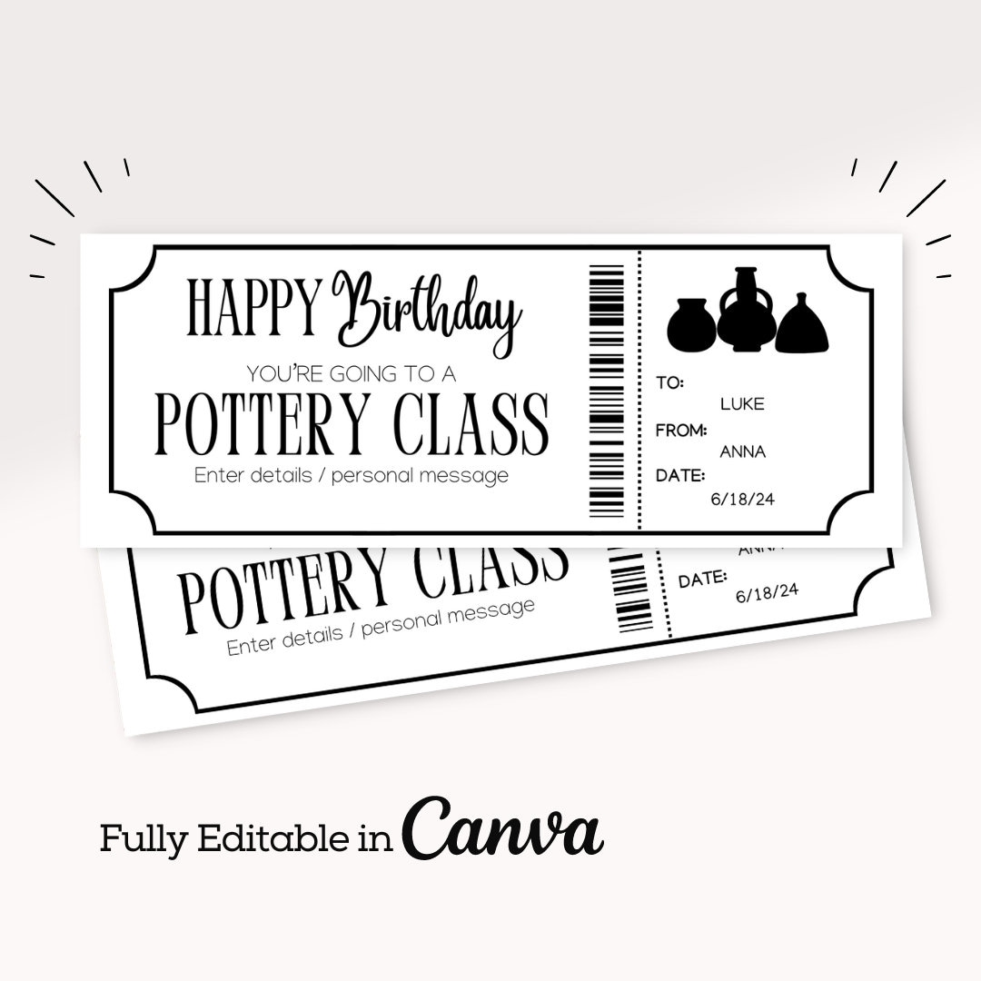 Surprise Pottery Class Reveal Ticket | Pottery Gift Voucher | Editable ...