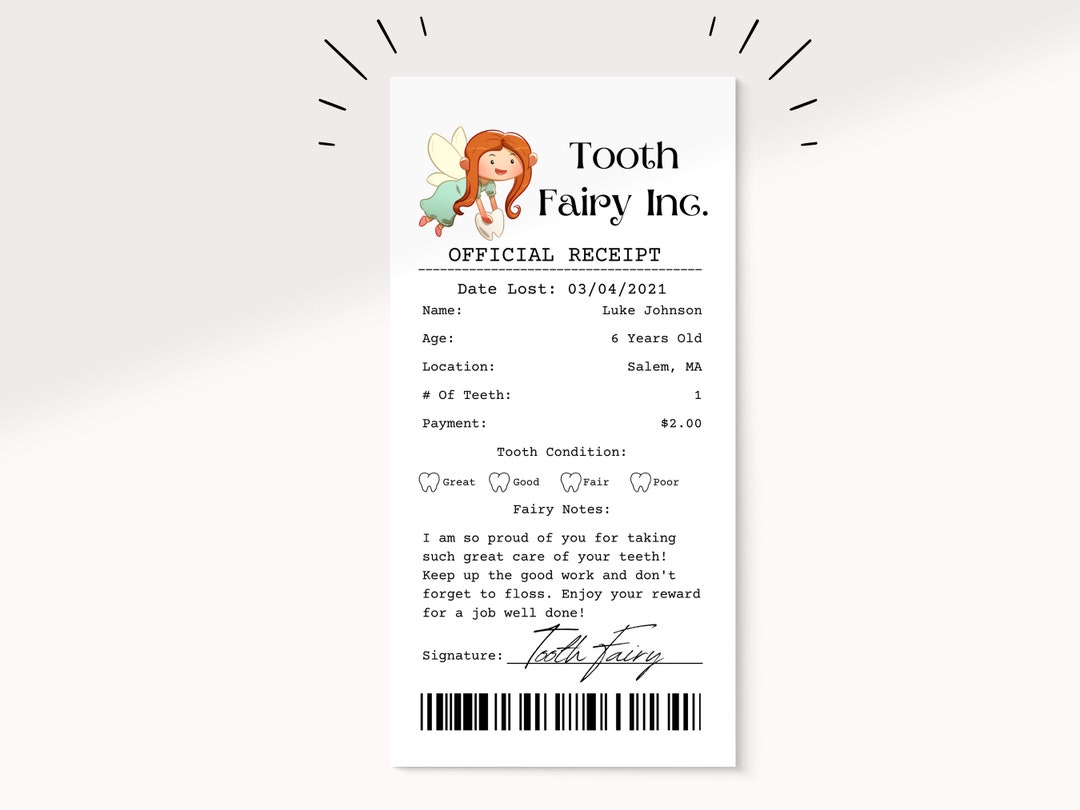 Lost Tooth Tooth Fairy Receipt | Tooth Fairy Letter | Lost Tooth ...
