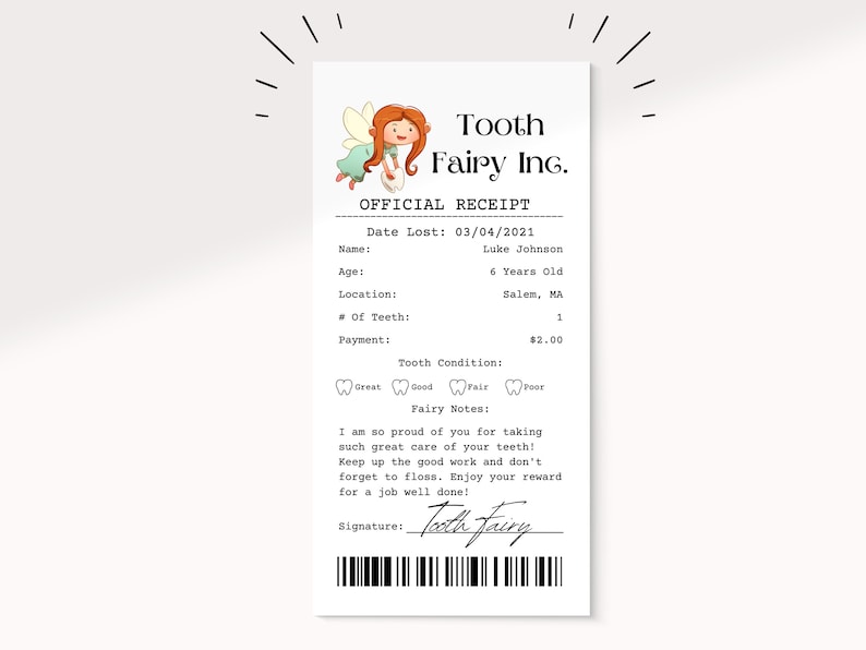 Lost Tooth Tooth Fairy Receipt Tooth Fairy Letter Lost - Etsy
