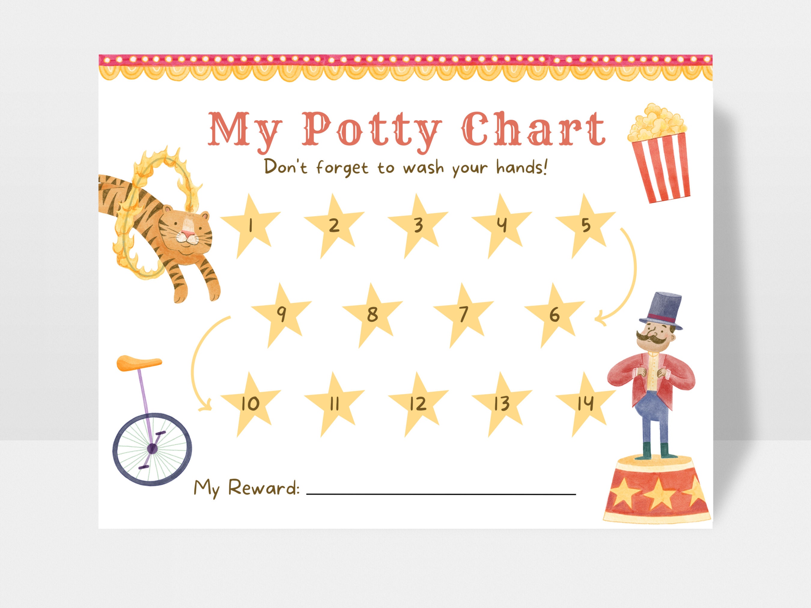 Circus Potty Chart Printable | Carnival Potty Chart for Kids | Potty ...