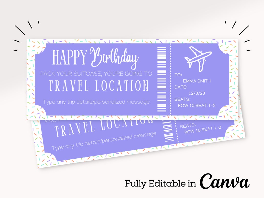 Birthday Cake Editable Boarding Pass Template | Airline Ticket Canva ...