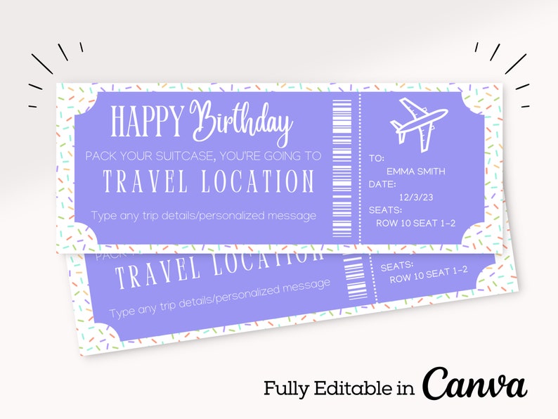 Birthday Cake Editable Boarding Pass Template Airline Ticket - Etsy