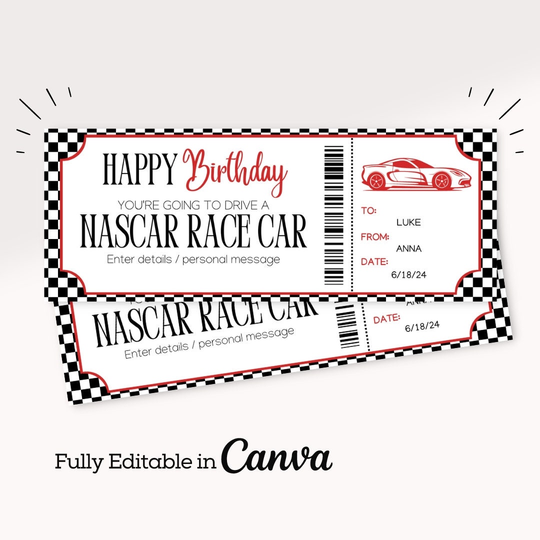 Birthday Racing Ticket Template | Race Car Track Experience Ticket Gift ...
