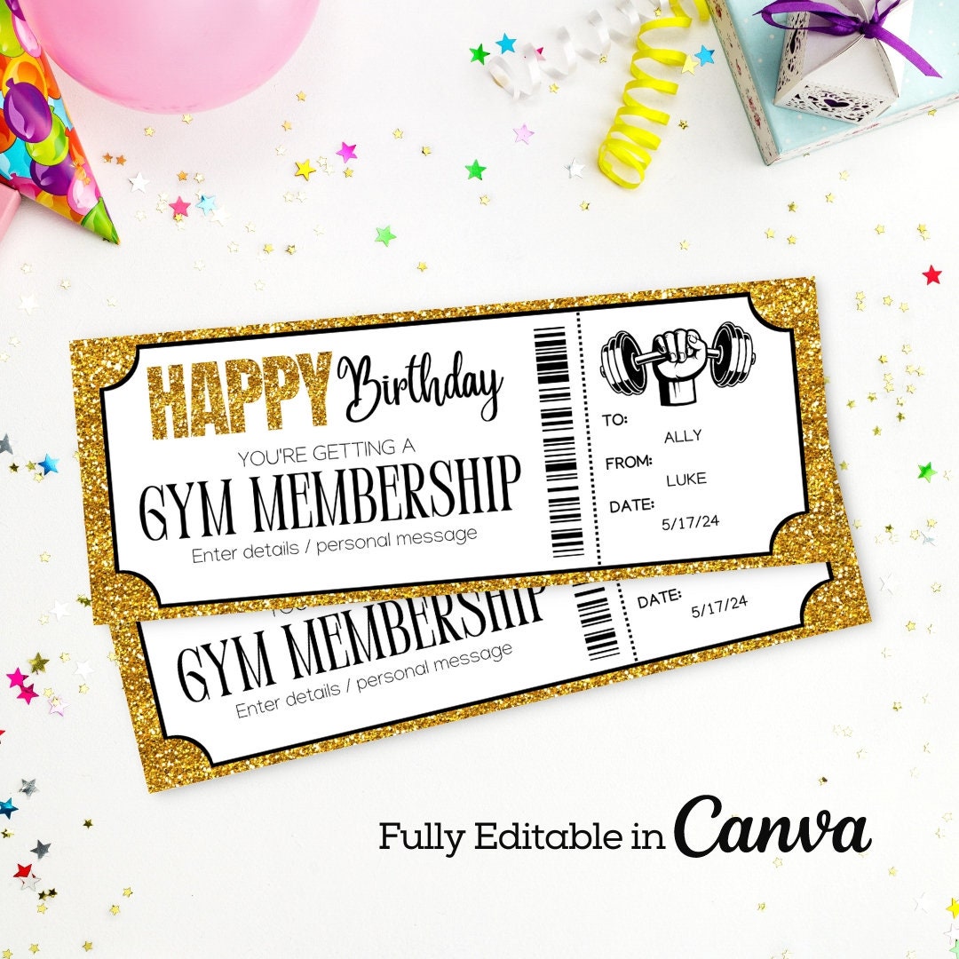 Birthday Gym Membership Gift Ticket | Gym Membership Coupon | Birthday ...