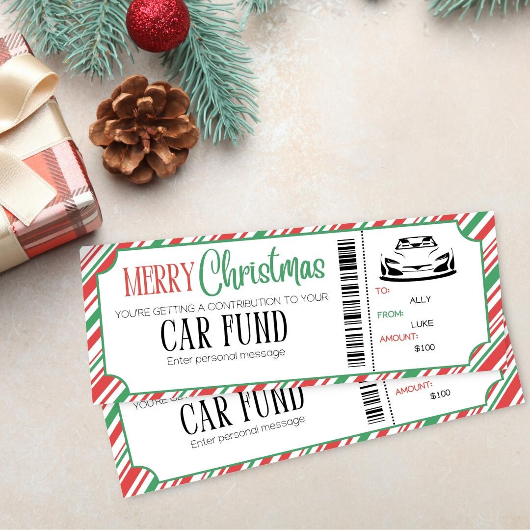 Christmas Car Fund Surprise Gift Voucher | Contribution Voucher ...