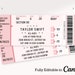 Pink Realistic Printable Concert Ticket | Concert Ticket Download ...