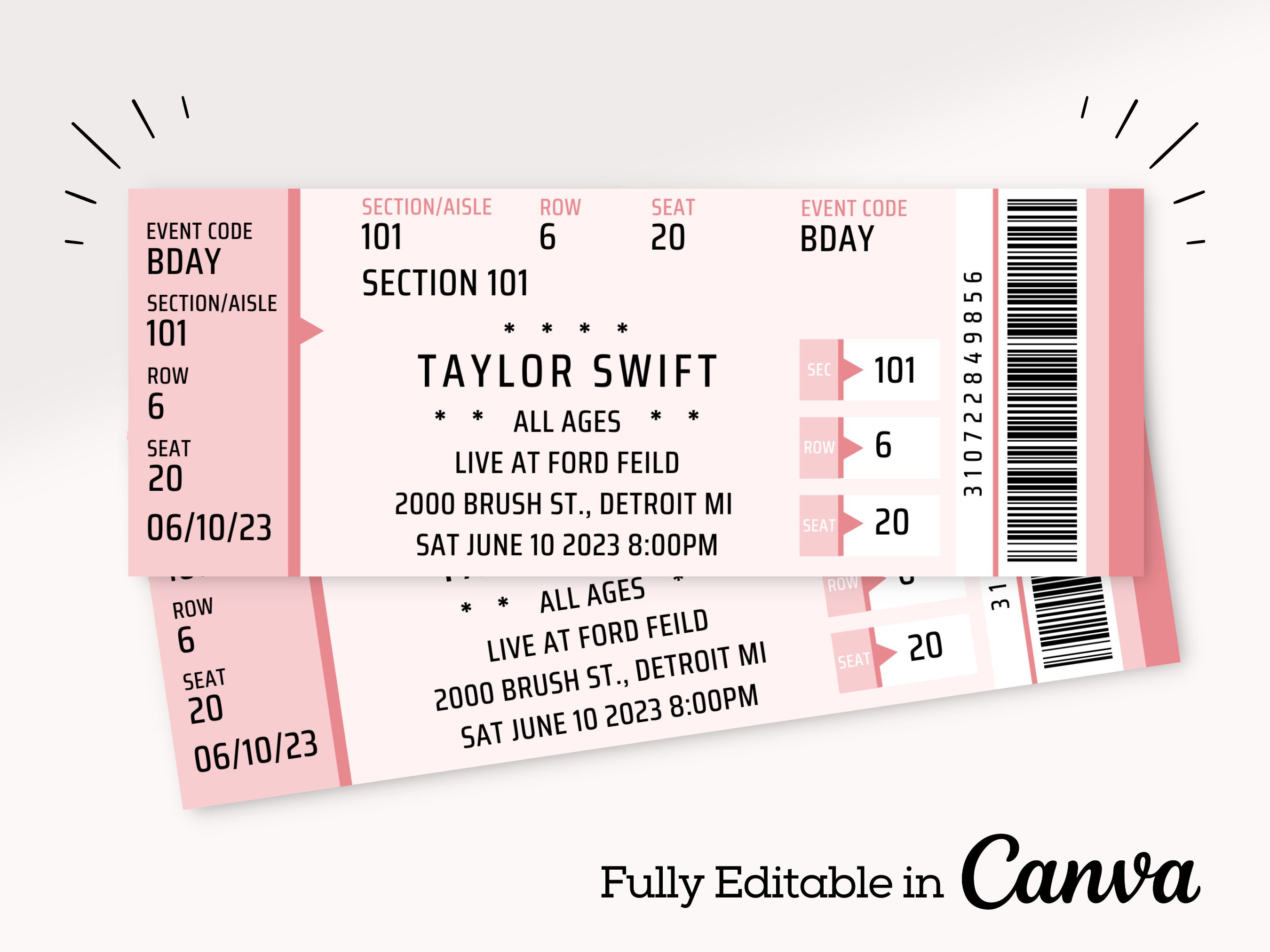 Pink Realistic Printable Concert Ticket | Concert Ticket Download ...