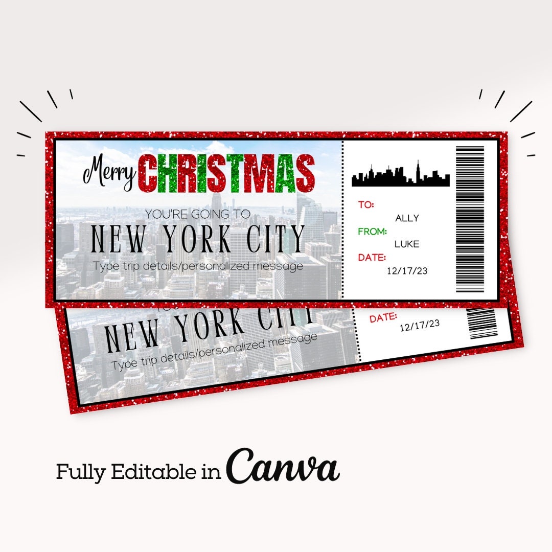 Christmas Surprise New York Travel Ticket | Printable Surprise NYC ...