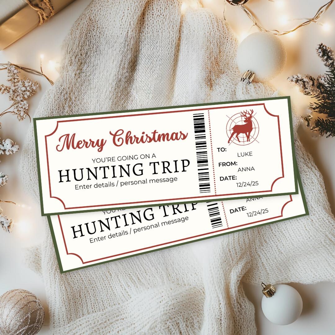 Christmas Hunting Trip Ticket | Printable Hunting Gift Certificate ...