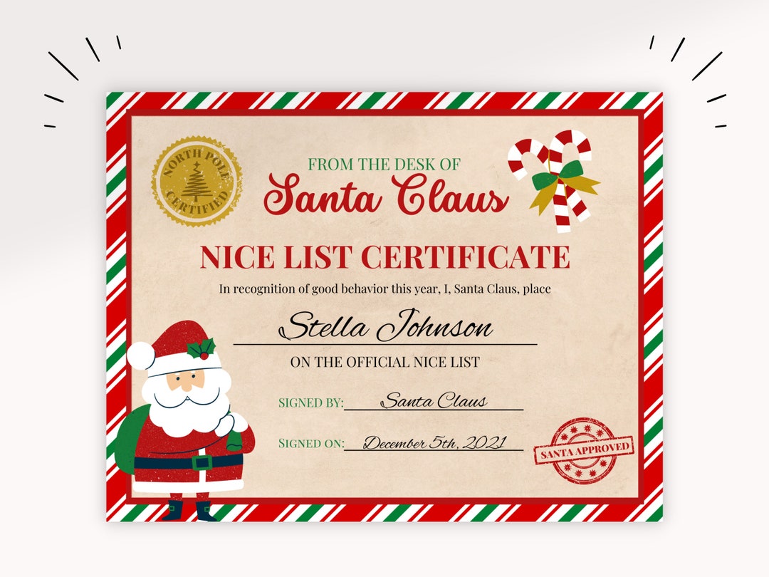 Editable Santa Claus Official Nice List Certificate North Pole Mail ...