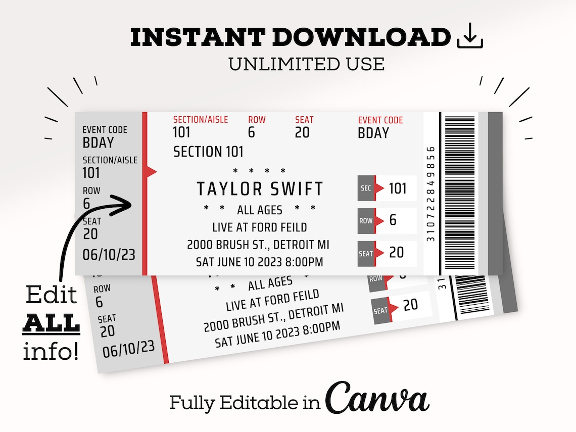 Realistic Concert Ticket Stub | Editable Ticketmaster Stub | Custom ...