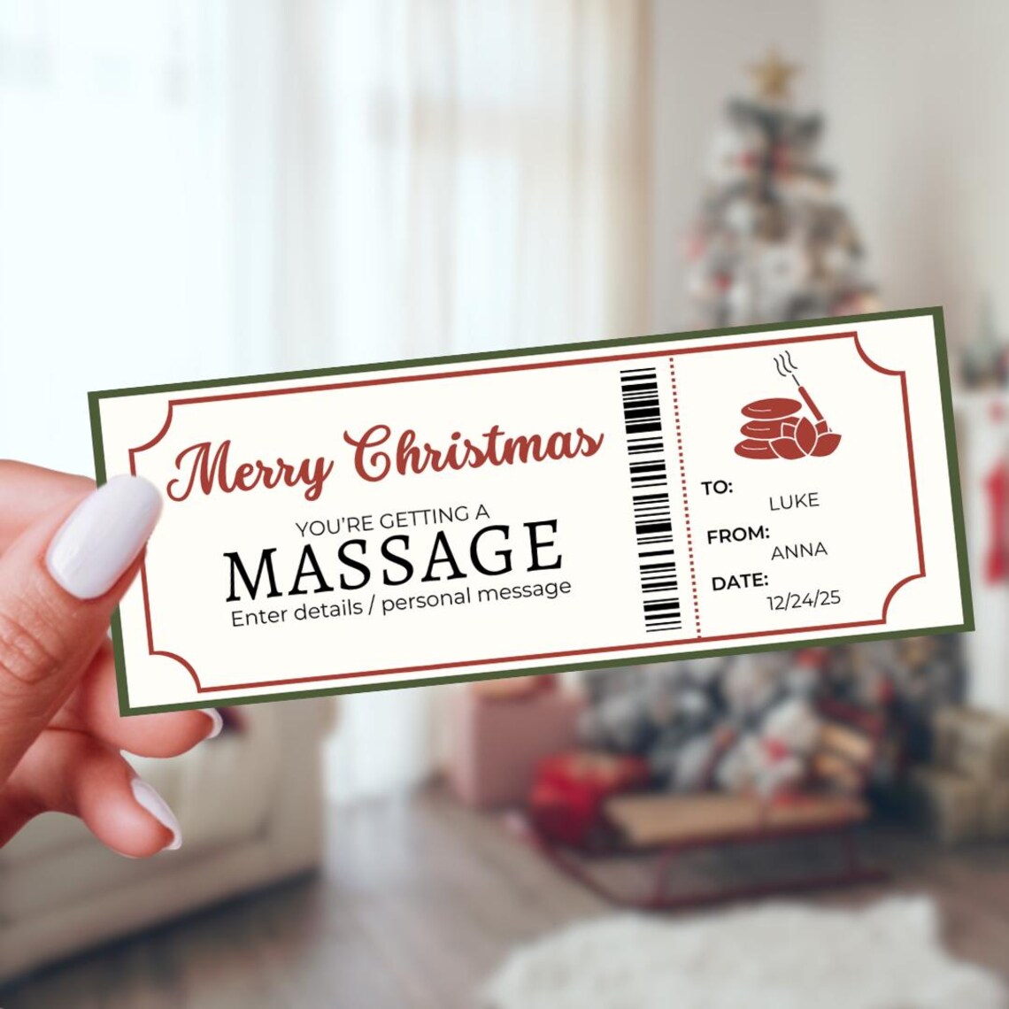 Massage Gift Ticket | Christmas Printable Coupon | Spa Massage Voucher ...