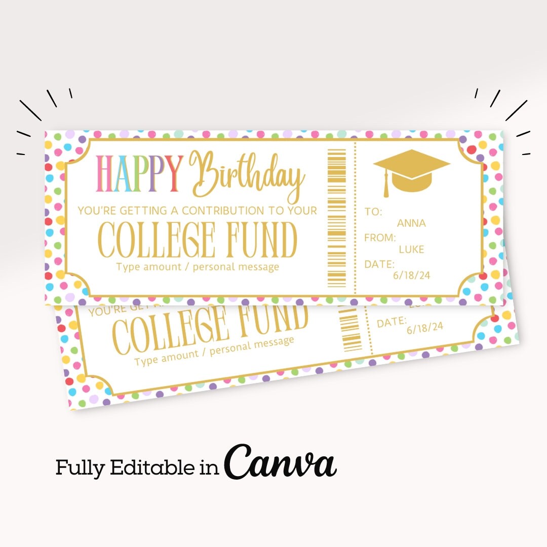 Birthday College Fund Certificate | 529 Savings Plan Gift Certificate ...