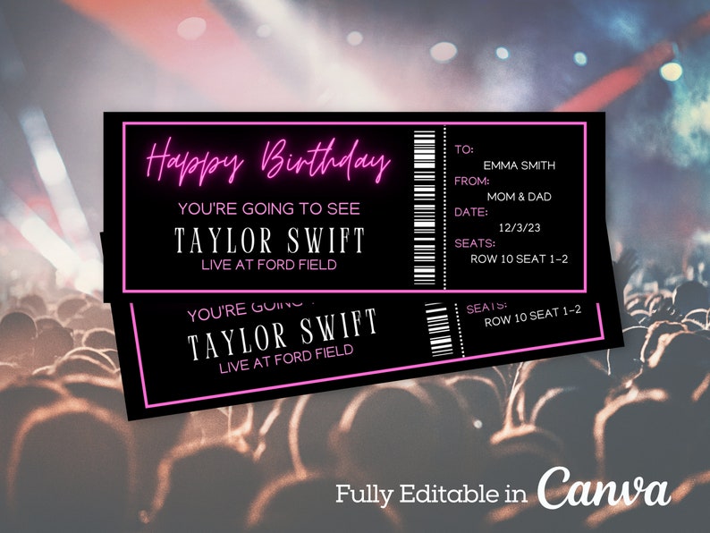 Neon Pink Birthday Concert Ticket Editable Concert Ticket - Etsy